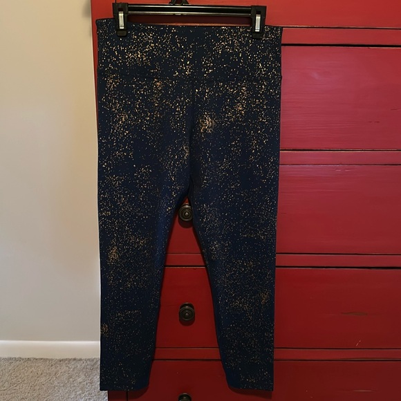 ZYIA | Pants & Jumpsuits | Zyia Navy Blue With Gold Paint Splatter ...